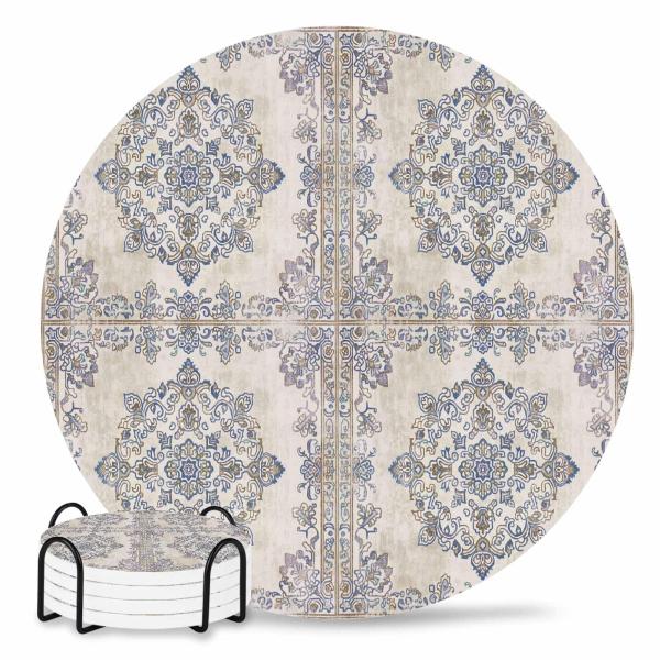商品名:  Coasters Set of 4 Boho Tribal Drink Coasters with Holder Absorbent Stone Ceramic Cup Mat Ethnic Style Retro Bohemi...