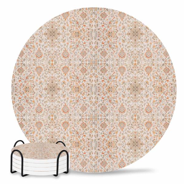 商品名:  Coasters Set of 4 Boho Tribal Drink Coasters with Holder Absorbent Stone Ceramic Cup Mat Bohemian Ethnic Style Coa...