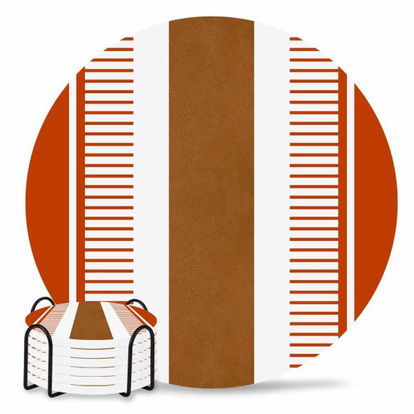 商品名:  Coasters Set of 6 Orange Boho Drink Coasters with Holder Absorbent Stone Ceramic Cup Mat Brown Stripes Bohemian St...