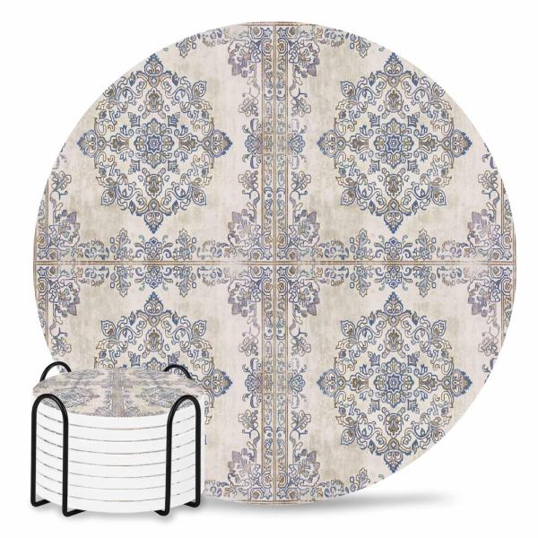 商品名:  Coasters Set of 8 Boho Tribal Drink Coasters with Holder Absorbent Stone Ceramic Cup Mat Ethnic Style Retro Bohemi...
