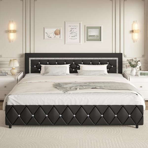 商品名:  BarnFurin King Size Bed Frame and Headboard, Faux Leather Upholstered Bed with Diamond Tufted Design, Modern Platf...
