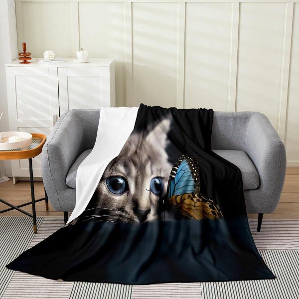 商品名: 3D 猫 バタフライ フリース ブランケット スロー 50x60 寝室の装飾用 かわいいグレー ペット 猫 スローブランケット 自然 カラフル 蝶 ブランケット 動物愛好家 フランネル ブランケット ソファ ベッド カウチ 装飾 ...