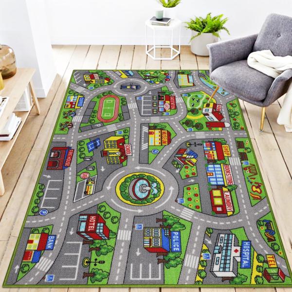 商品名: キッズラグ 3'7.6 cm x 5'5.1 cm City Life Playmat エリアラグ 車 シティマップ 洗える 交通 道路 教育 学習 保育園 ラグ カーペット 子供 プレイルーム リビングルーム 寝室 教室の装飾 ...