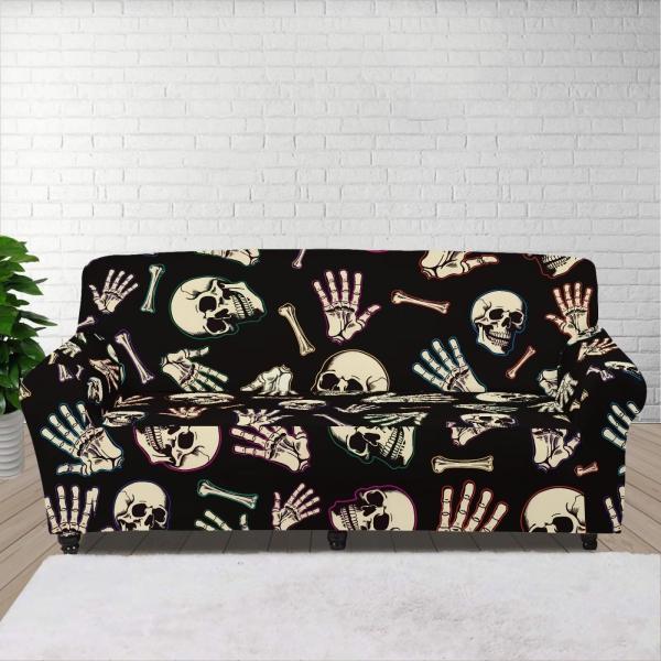 商品名: Wanzuoeng スカルプリントソファスリップカバー3クッション、手骨プリントカウチカバー、伸縮性のあるストラップ付き、ソフトで快適なソファカバーブランケット、子供用、L-74.8-90.6インチ Wanzuoeng Skull...