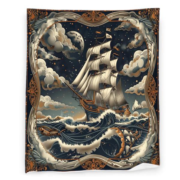 商品名:  Nautical 60" x 80" Ocean Map Compass Ship Vintage Sea Marine Super Soft Bedding Fleece Throw Blanket Luxury Bed Bl...