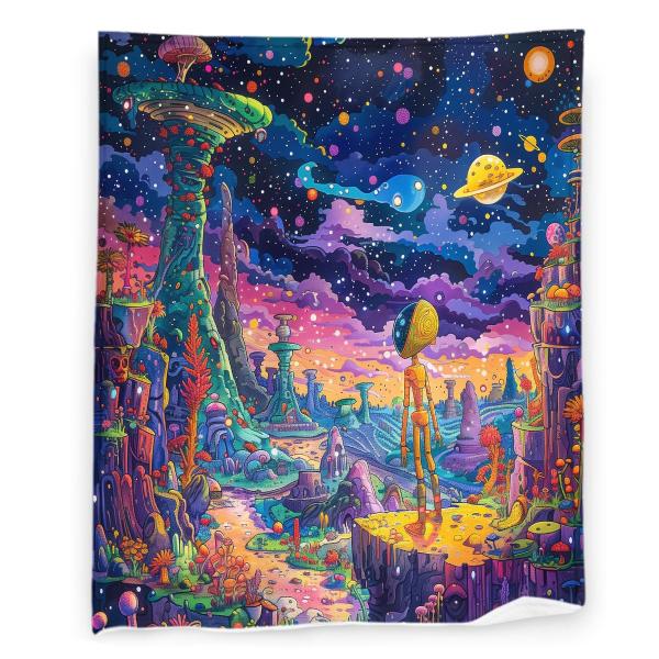 商品名:  Psychedelic 60" x 80" Trippy Hippie Alien Colorful Fantasy Planet Super Soft Bedding Fleece Throw Blanket Luxury B...