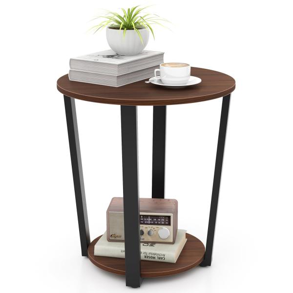 商品名:  GOFLAME Round End Table, 2-Tier Sofa Side Table with Storage Shelf, Small Nightstand with Metal Frame, Industrial ...