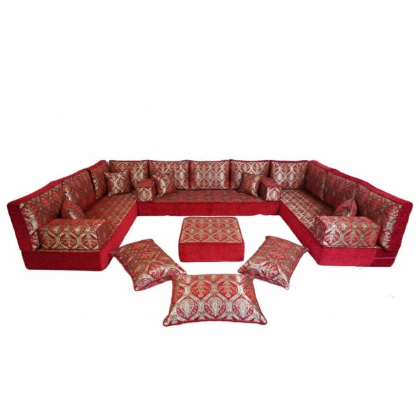 商品名:  arabicsofa Handmade Red Arabic Floor Set ? Majlis &amp; Jalsa Seating with Backrest Cushions, Modular Diwan Low Se...