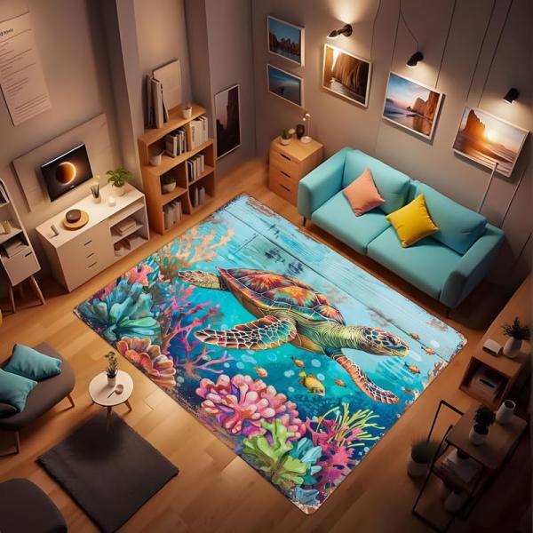商品名: タートルカーペット、カメは海を簡単に歩くことができ、シンプルでかわいい外観楽しいリビングルームベッドルームラグ装飾海の動物水彩、子供ラグ 61.0x91.4 cm LUCKYLEI Turtle Carpet, Turtles c...