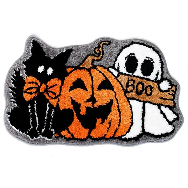 商品名: Whaline ハロウィン バスラグ ゴースト パンプキン 黒猫 タフテッド バスマット ノンスリップ バスルーム シャワー ラグ フロントドアマット カーペット フロア ラグ ホーム キッチン 寝室 ポーチ 玄関用 Whalin...