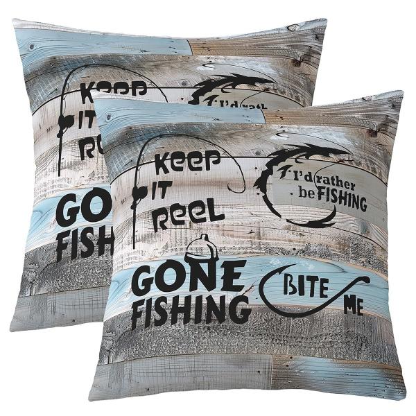 商品名:  Erosebridal Set of 2 Fishing Cushion Covers 24x24,Fish Hook Fishing Throw Pillow Covers,Rustic Wooden Board Decora...