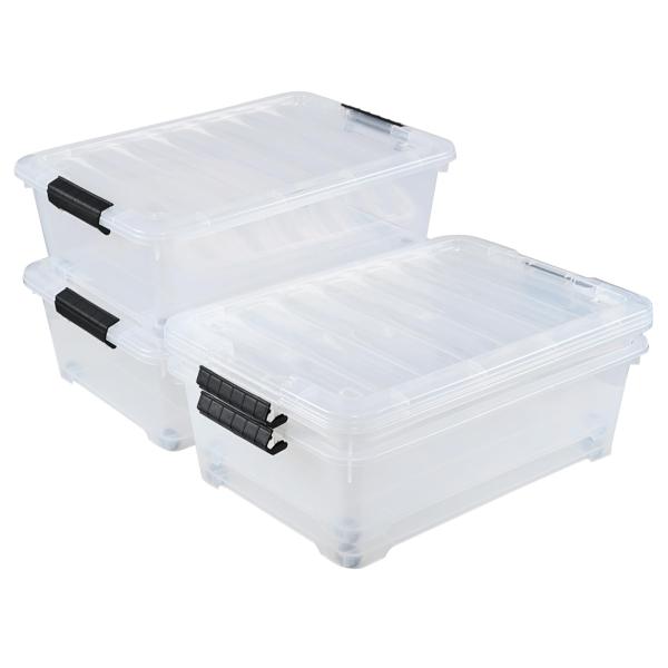 商品名:  Knifefish 4 Packs 20 Quart Plastic Under Bed Storage Container with Lids and Wheels, Stackable and Nestable Organi...