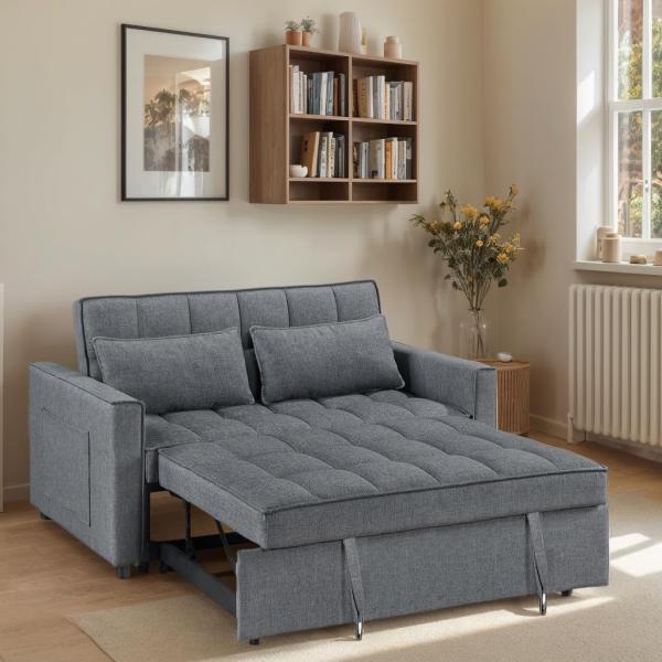 商品名: Anmutig モダンラブシートスリーパーソファー ファブリック布張りソファベッド - 2イン1 引き出し式ソファベッド リビングルーム 寝室 アパート オフィス ソファースリーパー 引き出し式ベッド付き グレー Anmutig ...