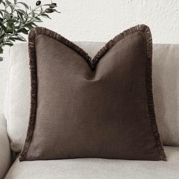 商品名: Foindtower 装飾リネンフリンジ クッションカバー 居心地の良いボヘミアンファームハウス タッセル付きクッションカバー ソフトアクセント 枕カバー 椅子、ソファ、ベッド、リビングルーム、ホームデコレーション、20×20イン...