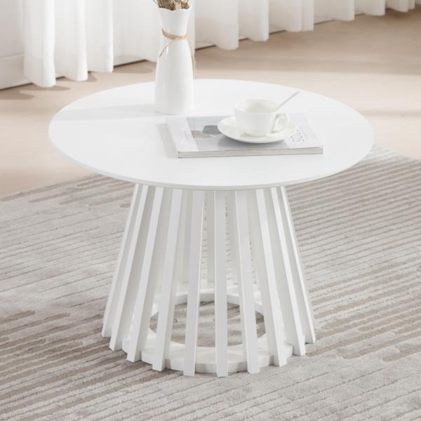 商品名:  LukeAlon 24" Round Coffee Table, Mid Century Modern Wooden Center Table with Columnar Wood Strips Base Sofa Side T...