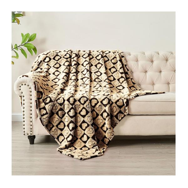 商品名: FY FIBER HOUSE スローブランケット ハートチェック付き ソフトで暖かいブランケット 恋人、お母さん 父 友達へのギフト、洗える 軽量 ふわふわブランケット カウチ ソファ ベッド用 オールシーズン用 (ブラックブラウ...