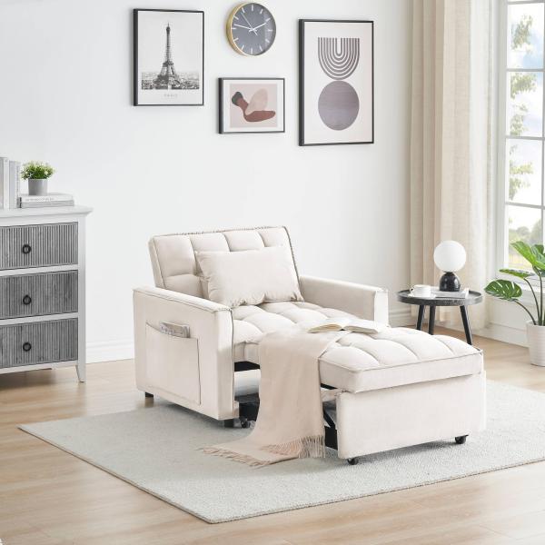 商品名:  Beuiosda 3 in1 Multi-Function Single Sleeper Sofa Bed with Storage Pockets, Velvet Convertible Chaise Lounge, Pull...