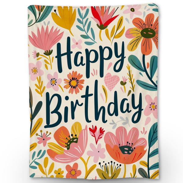 商品名: Ti Caldi Happy Birthdayブランケット、ソフトでふわふわの暖かい軽量フランネルスローブランケット、花付き、カウチ、ベッド、装飾、旅行、アウトドアでの使用に最適 レディース ガールズ 60×50インチ Ti Ca...