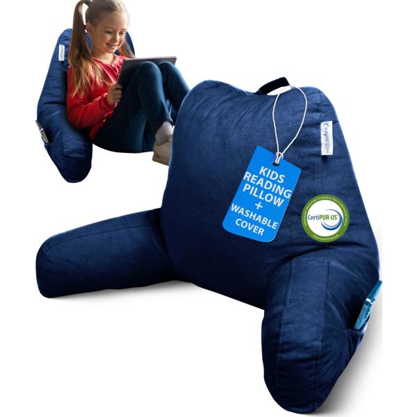 商品名: ComfortSpa 読書用枕 子供 ティーン 大人用 背もたれ枕 腕付き ポケット付き 洗濯可能なカバー ベッドで座るときの背もたれ枕として 逆流性食症 胸焼けの緩和 (スタンダードブルー) ComfortSpa Reading...