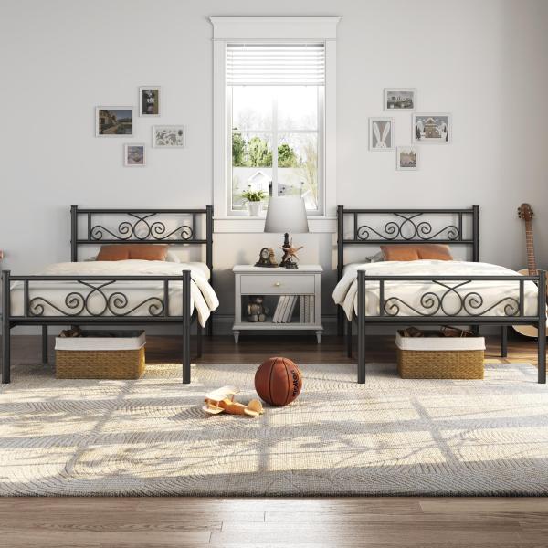 商品名:  Yaheetech 2 Pcs Classic Metal Platform Bed Frame with Headboard and Footboard Flower Design Mattress Foundation Ea...