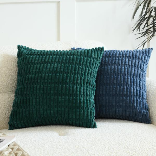 商品名: Panleding 装飾用クッションカバー 2枚パック コーデュロイボーホー ストライプ ピローケース シンプル モダン ホームデコ ソファ リビングルーム カウチ ベッド用 20x20インチ デニム &amp; ダークグリーン ...
