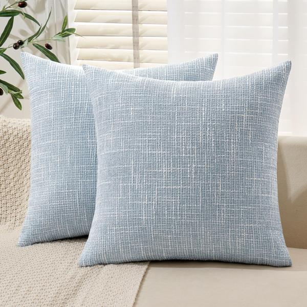 商品名:  MIULEE 24x24 Inch Euro sham Burlap Linen Spring Pillow Covers Set of 2 - Coastal Light Blue Washed Soft Skin-Frien...