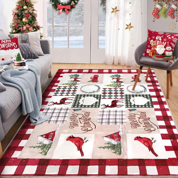 商品名: WONGS BEDDING エリアラグ YS01EA010192AI-A WONGS BEDDING Area Rug 3' x 5' Christmas Cardinal Washable Bedroom Rug Holiday...
