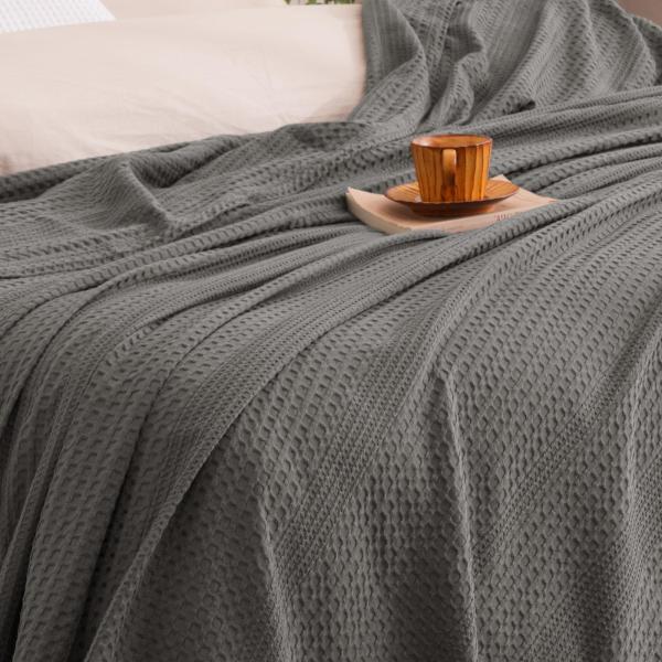 商品名: David's Home 心地よいワッフル織り ブランケット キングサイズ ウルトラソフト 通気性 軽量 肌に優しいひざ掛け 夏用 エレガントな部屋の装飾 カウチ ベッド ソファ 車 旅行用 グレー David's Home Co...