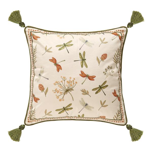 商品名: ISAENNE Design 腰部ヴィンテージコテージスローピローカバー 30.52cmx50.82cm グリーンベルベットクッションカバー トンボと花柄の装飾枕カバー ベッド、リビングルーム、アウトドア、車用 ISAENNE D...