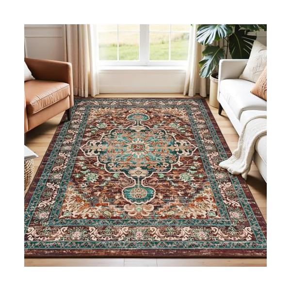 商品名: U'Artlines Boho ビンテージ エリアラグ 5x7 洗濯機洗い可能 ローパイル 超薄型ソフトフロアカーペット 滑り止め 脱落しないアクセントラグ リビングルーム 寝室 玄関 ダイニングルーム オフィス用 (ラスト&am...