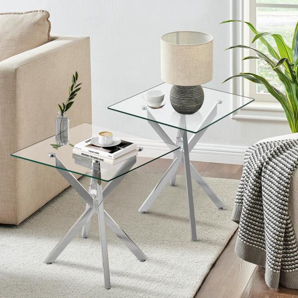 商品名:  Dolonm Side Tables Set, End Tables with Tempered Glass, 17.72" Square Nightstands, Slim Sofa Table for Living Room...