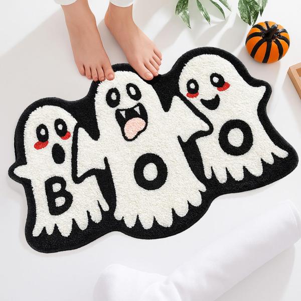 商品名: Feblilac キュート ゴースト バスルームラグ 楽しいハロウィーン バスラグ、かわいい動物のバスルームマット、洗えるマイクロファイバーノンスリップマット 屋内リビングルーム用 速乾ラグ Feblilac Cute Ghost...