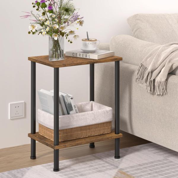 商品名: YUFAM エンドテーブル 小型サイドテーブル 収納棚付き2段ナイトスタンド ソファベッドサイドテーブル リビングルーム 寝室 オフィス 安定したフレーム 組み立て簡単 素朴なブラウン YUFAM End Table,Small ...