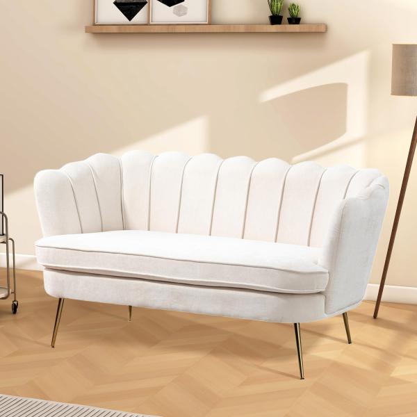 商品名: Aoiy &amp; Wifon 幅59インチ 快適なスモールラブシート 小さなスペース用 布張り 2人掛けセット ラブシート メタル脚付き シェニール ベージュ Aoiy &amp; Wifon 59" W Comfy Smal...