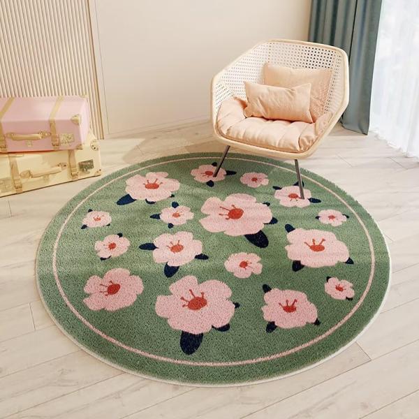 商品名:  Qmkmyy Beautiful Round Flowers Rugs for Kids Bedroom Green Floral Area Rug Low Pile Soft Carpet Washable Circle Ma...