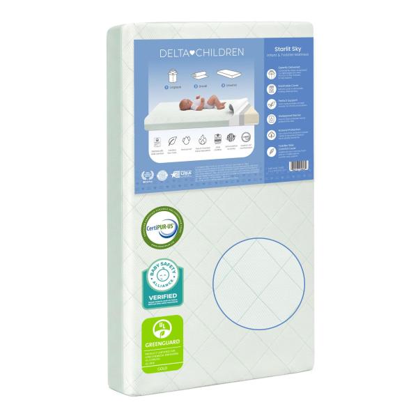 商品名: Delta 子供用 Starlit Sky 2ステージベビーベッド 幼児用マットレス - GREENGUARDゴールド認証 CertiPUR-US認証フォーム 通気性 洗濯機洗い可能カバー 防水バリア 米国製 グリーン Delta...
