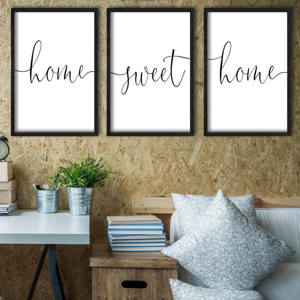 商品名: Home Sweet Home Sign 3枚セット ウォールアート装飾 40.62cmx27.94cm ビンテージ ベッドの上 ミニマリスト モダン リビングルーム 木製フレーム 暖かくて居心地の良い 家族 壁掛け 装飾 (ブラ...