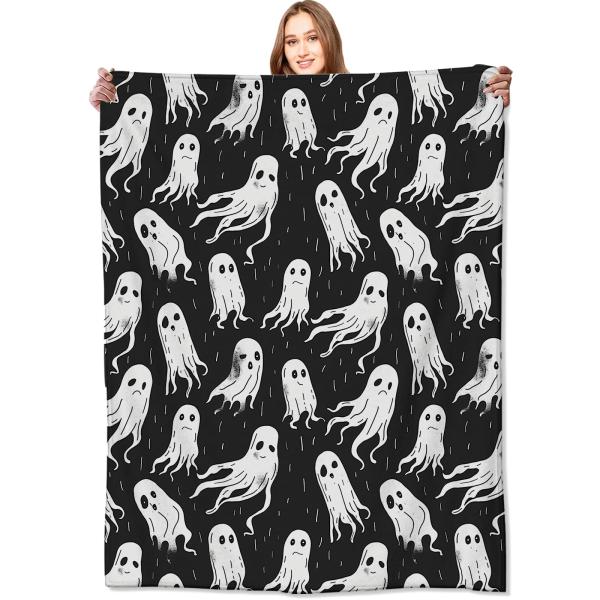 商品名: VODRM ブラック&amp;ホワイト ゴーストブランケット、ゴシックホラー スローブランケット、女性、男性、男の子へのギフト、軽量 ソフトフリース 居心地の良い、ソファ カウチ ベッドルーム 旅行 ゴスフェスティバル ハロウィン...