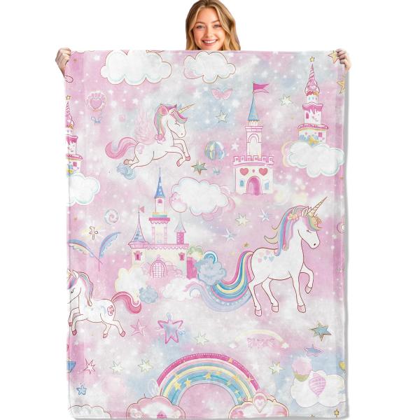 商品名: MIEPOS(ミエポス) ユニコーンスローブランケット、40 x 50インチ、ソフト、軽量フランネル、魔法の城とレインボーピンクのブランケット、子供やアニアムル愛好家へのギフト、ソファや旅行のピクニック、くつろぎのホームリビングル...