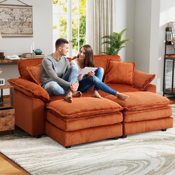 商品名:  80.5'' Modular Sectional Sofa Cloud Couch for Living Room, Modern Corduroy Double Layer Upholstered Loveseat Sofa,...