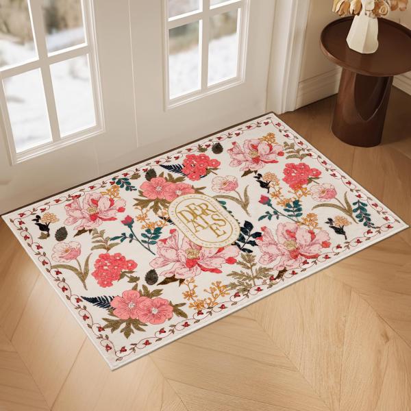 商品名:  ROTTOGOON Indoor Entrance2'x3' Machine Washable Soft Floral Rug with Rubber Backing Stain Resistant Non-Slip Low-P...