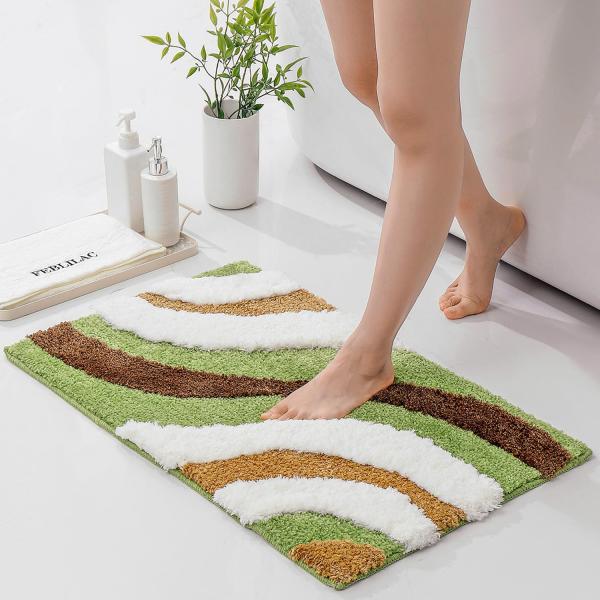 商品名: DoubleKong バスマット 20x30 極厚 ソフト 吸収性 マイクロファイバー バスマット、洗濯機使用可能なラグ、シャワー装飾用、滑り止めフロアカーペット、浴室、浴槽(グリーン) DoubleKong Bath Rug 2...