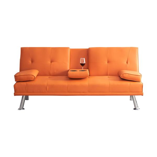 商品名:  Faux Leather Convertible Folding Futon Sofa Bed with 2 Cup Holders, Sleeper Couch Bed with Removable Armrests, Met...