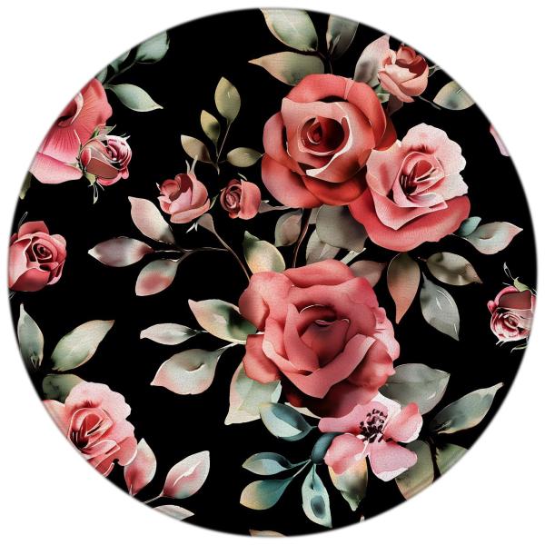 商品名:  Black Floral Round Rug 2ft,Boho Flower Green Leaf Plant Watercolor Red Black Round Circle Floor Mat for Bedroom Fr...