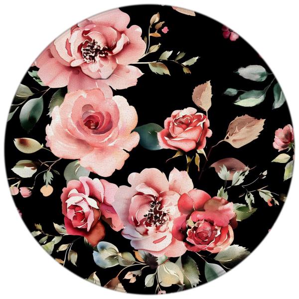 商品名:  Black Floral Round Rug 2ft,Boho Flower Green Leaf Plant Watercolor Pink Black Round Circle Floor Mat for Bedroom F...