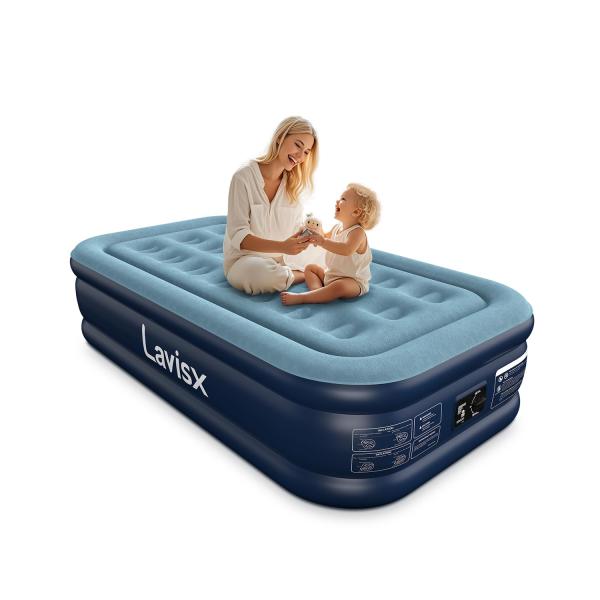 商品名: Lavisx (ラビックス) ツインエアマットレス ポンプ内蔵 ゲスト&amp;自宅用 高さ16インチ ブローアップマットレス エアベッド キャリーバッグ付き 空気注入式マットレス 3分で素早く膨張/空気を抜く 屋内外用 Lavi...