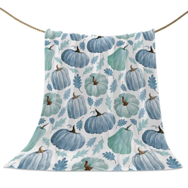 商品名:  Fall Throw Blanket Teal Blue Pumpkin Blankets and Throws Soft Cozy Flannel Fleece Turquoise Autumn Leaves Blanket ...