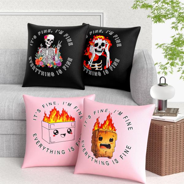 商品名: Gukeniu クッションカバー 18x18インチ コットンリネン 枕カバー 4枚セット 装飾ベッドピローケース ソファ リビングルーム パティオ用 ファームハウス モダン ホームデコ ブラック ピンク 漫画 Gukeniu Th...