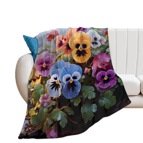 商品名:  Throw Blanket Soft Cozy Flannel Blanket 50x60 Inches Pansy Flowers Bed Blanket Reversible Plush Blanket for Couch ...