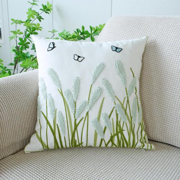 商品名: vctops ファームハウス パンパス 草 コットン タフト スロー 枕カバー ボーホー 刺繍 枕カバー ソフト スクエア クッション ケース ソファ カウチ ベッド チェア用 (ライトグリーン、45.7 cmx45.7 cm) ...